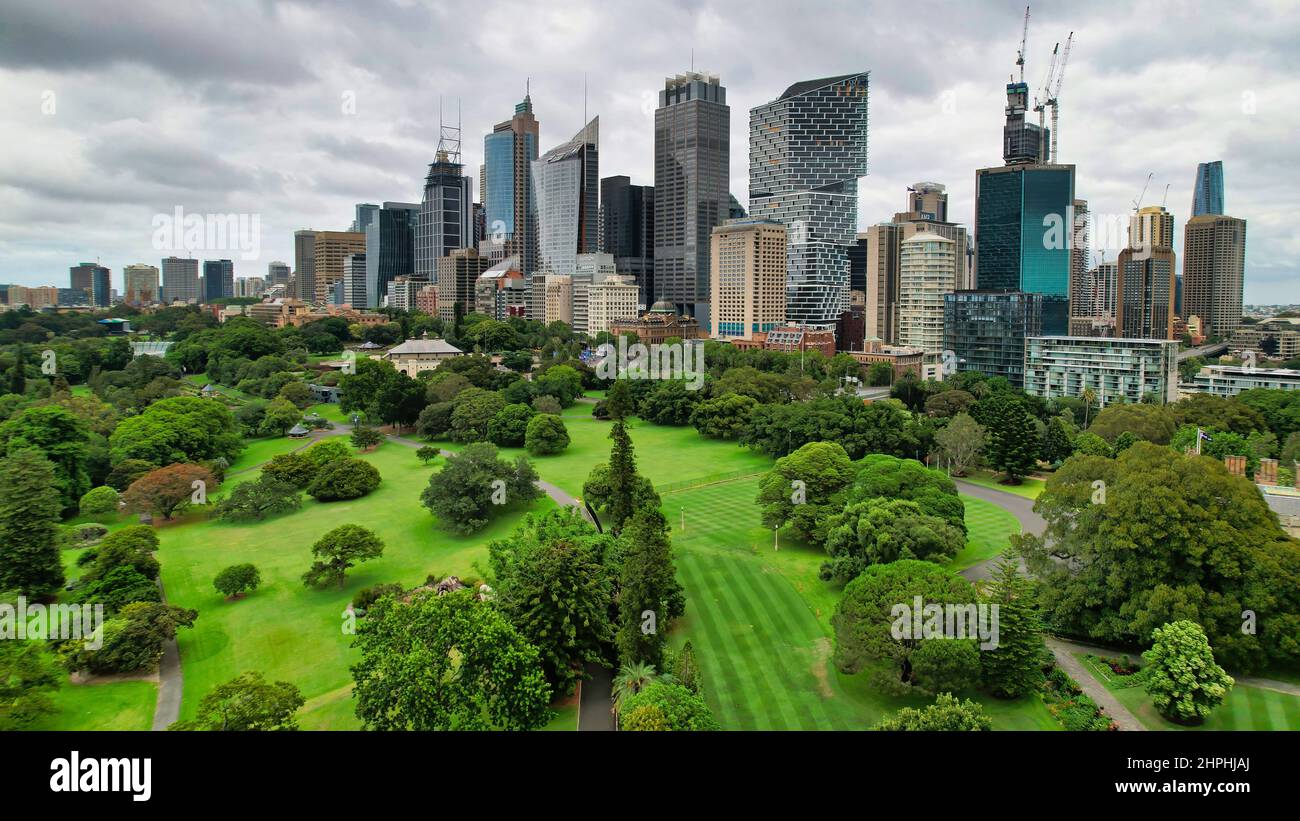 Aerial View of the Sydney Botanical Gardens Back to the City of Sydney ...