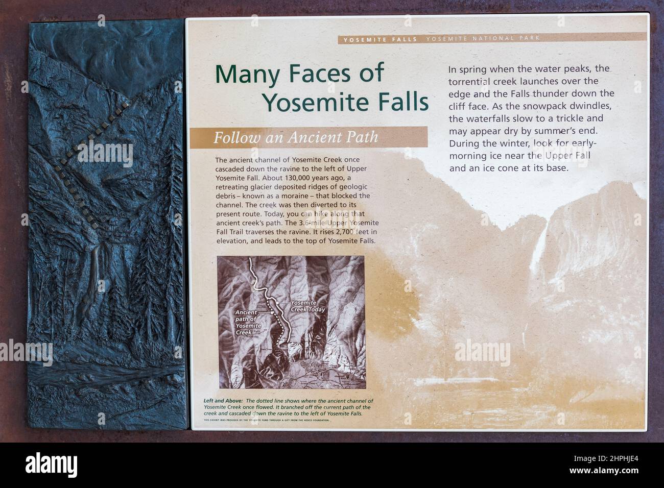 Interpretive sign at Lower Yosemite Fall, Yosemite National Park ...