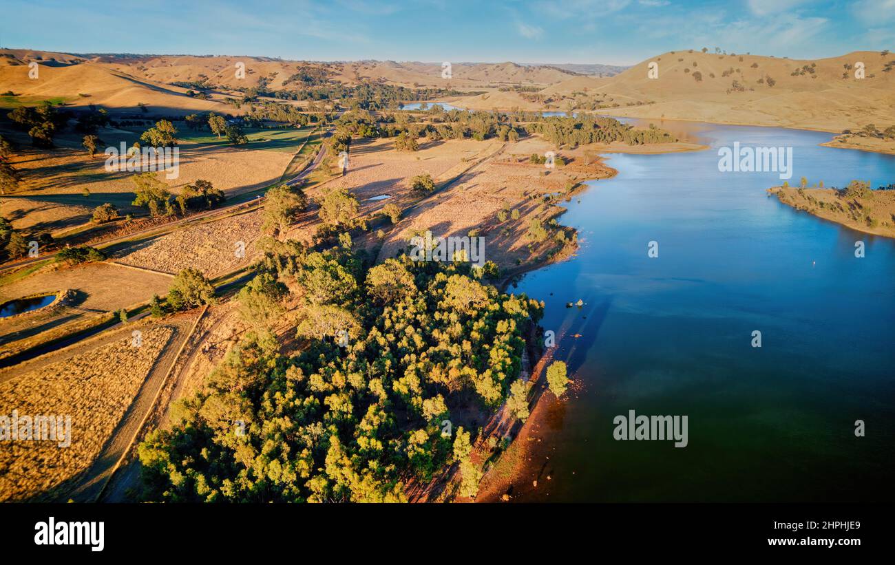 Aerial view of the Lake Eildon in morning light at Bonnie Doon Victoria ...