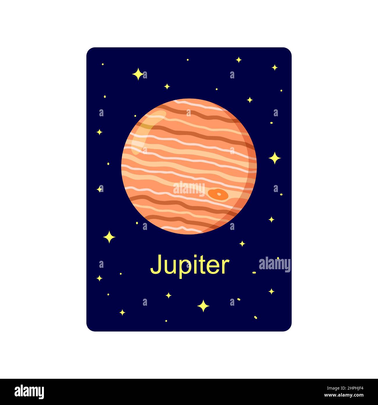Flashcard for kids with Jupiter planet on dark starry background ...