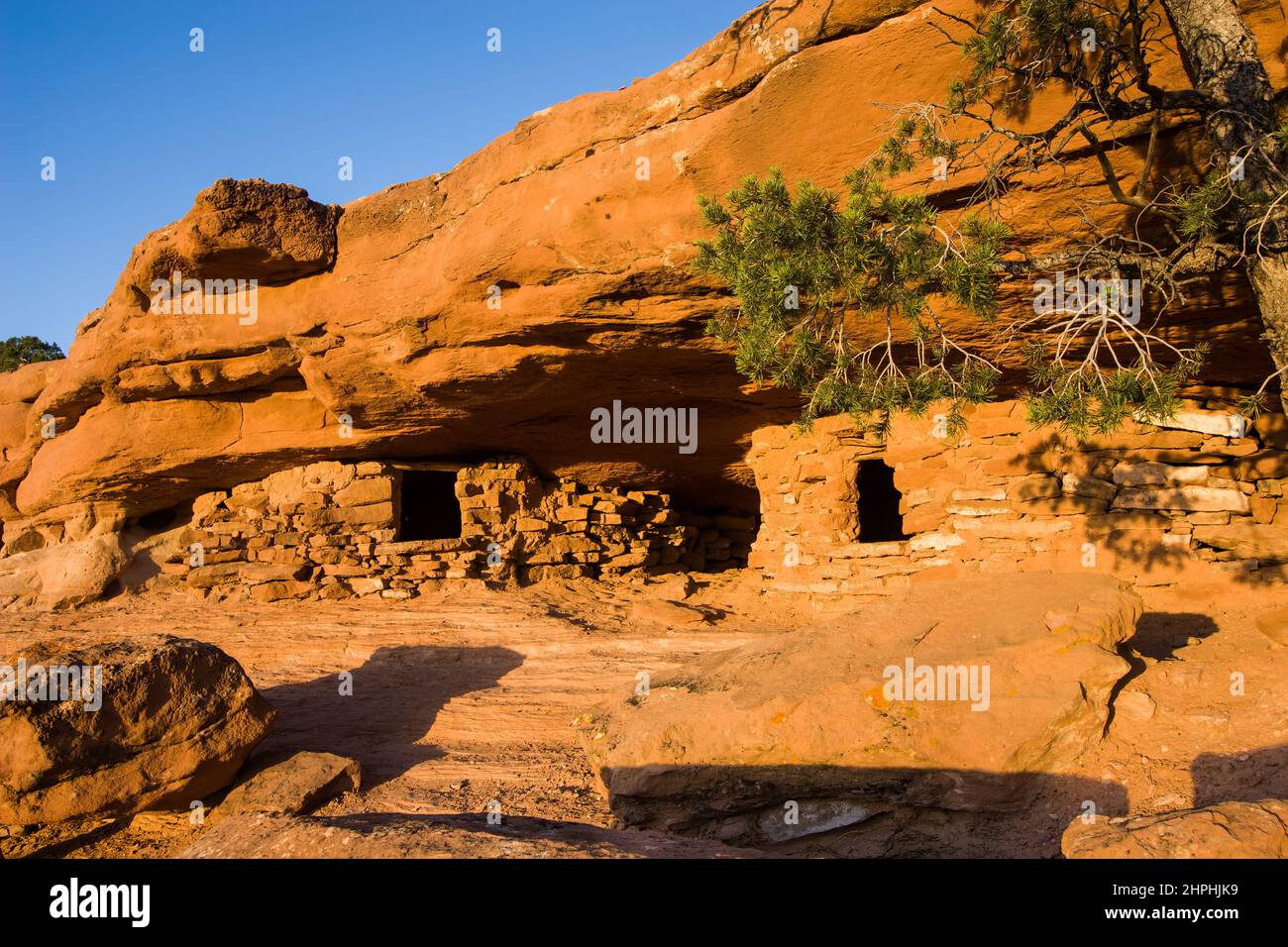 1000-year old Native American Ancestral Pueblan ruins at sunset in ...