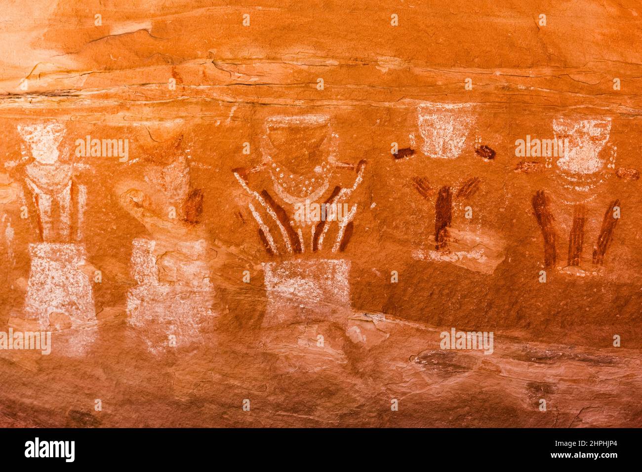 Detail of five figures in the Thirteen Faces pictograph panel, painted ...