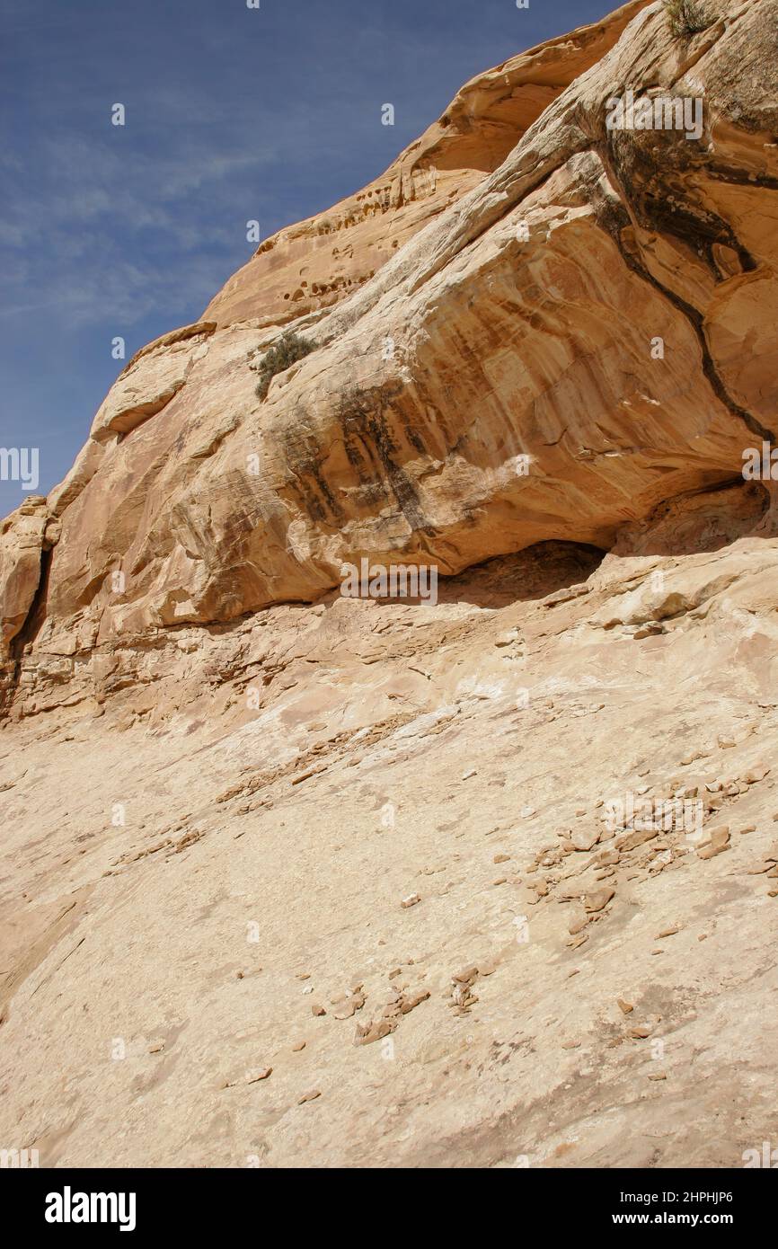 The alcove under the cliff is the site of a Barrier Canyon-style ...