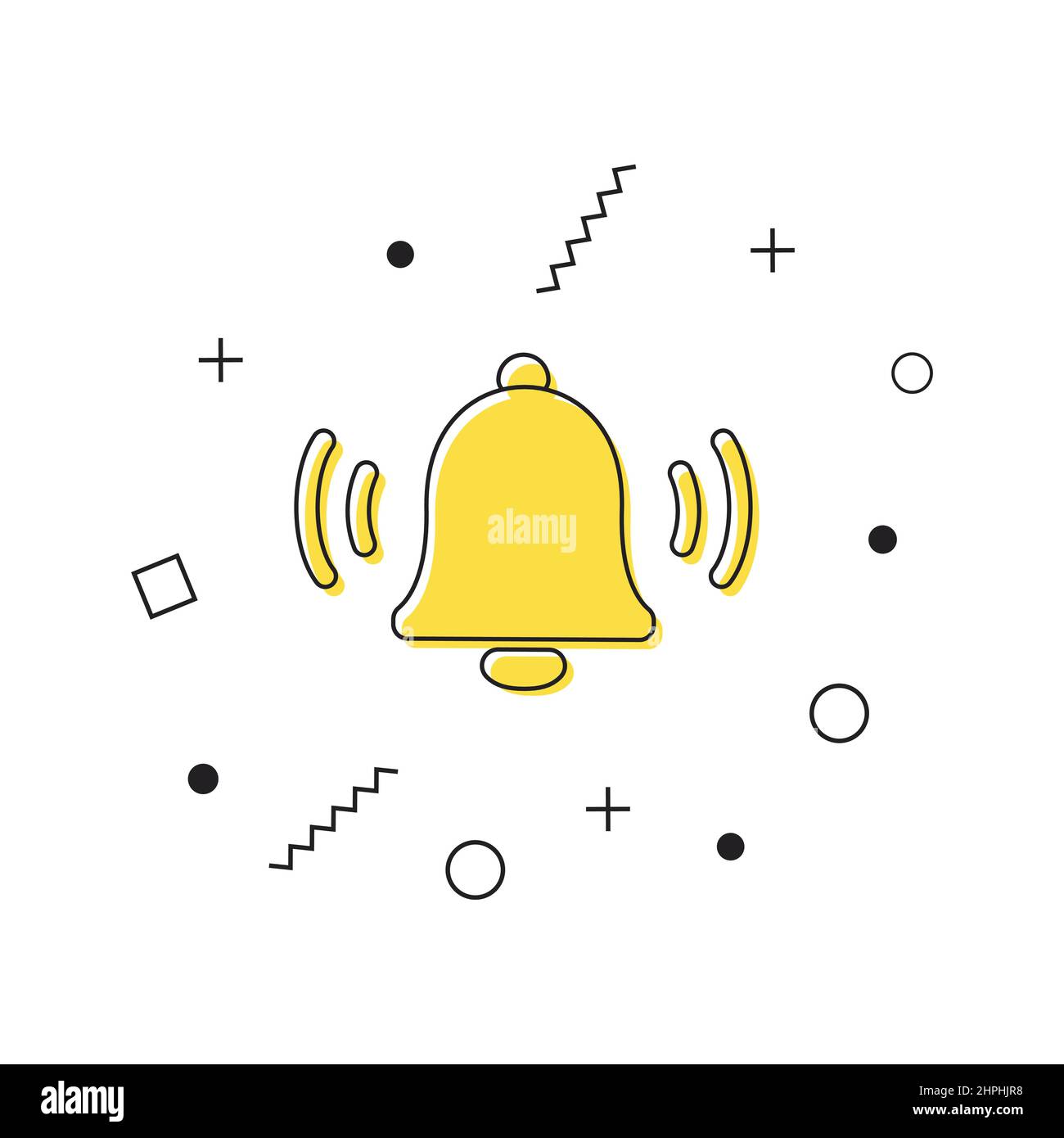 Bell alert icon vector. Yellow notification bell icon with geometric ...