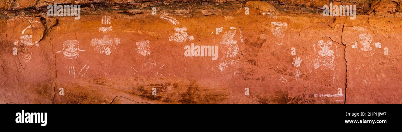 This ancient Native American rock art panel, called the Nine Faces, is ...