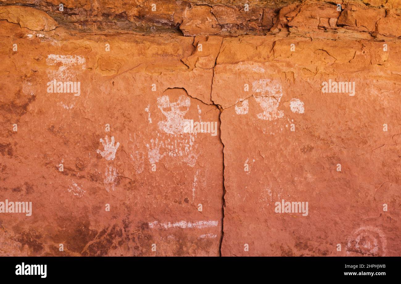 This ancient Native American rock art panel, called the Nine Faces, is ...