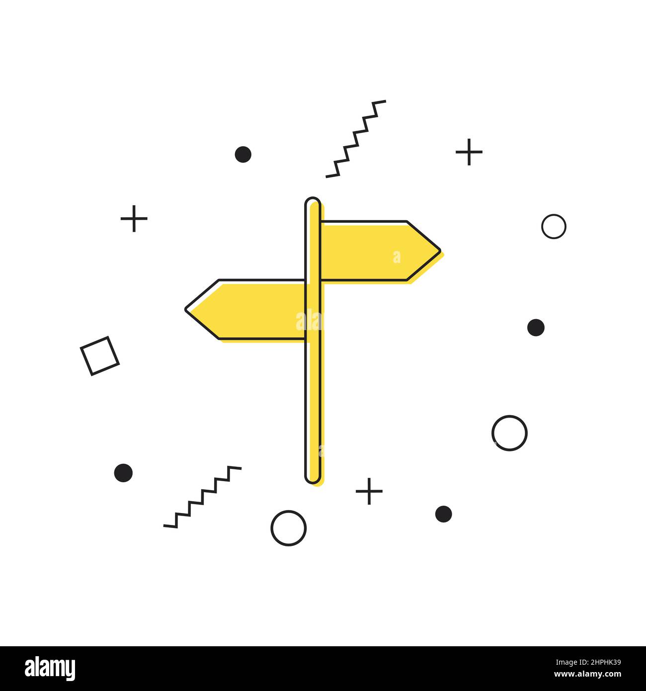Signpost icon vector. Yellow road sign icon with geometric shapes on ...