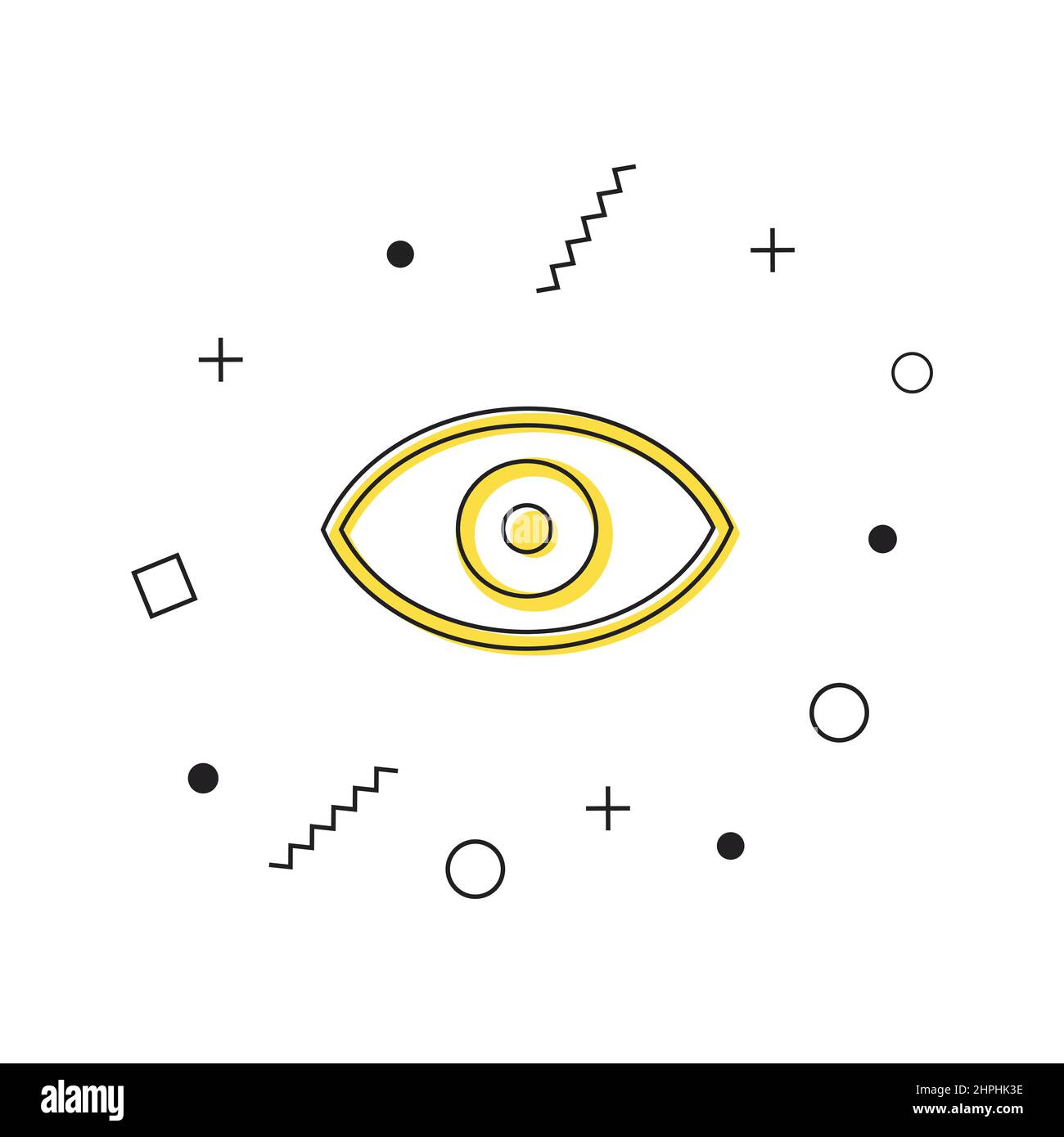 Eye icon vector. Yellow vision icon with geometric shapes on white ...