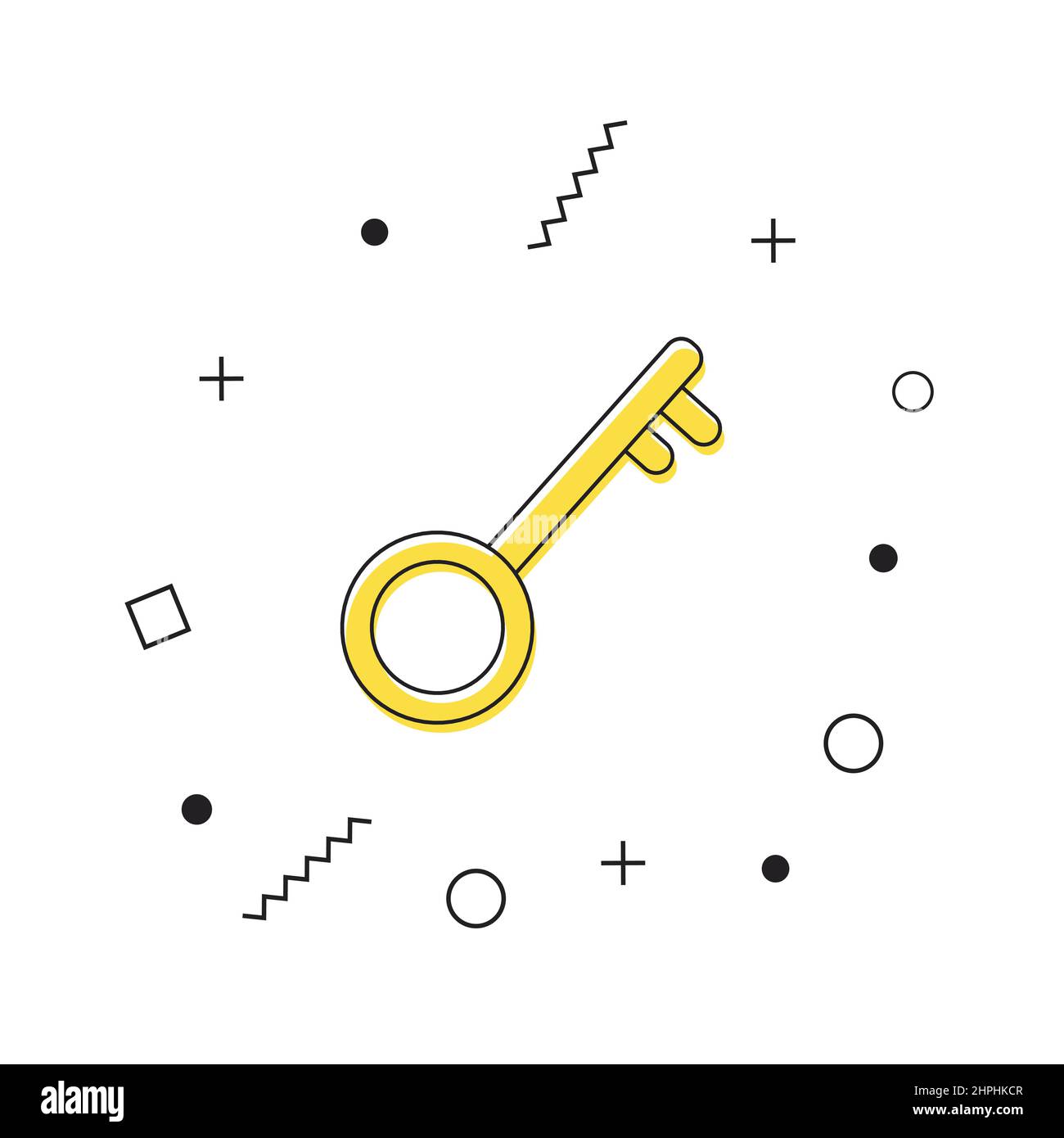 Key icon vector. Yellow key icon with geometric shapes on white ...