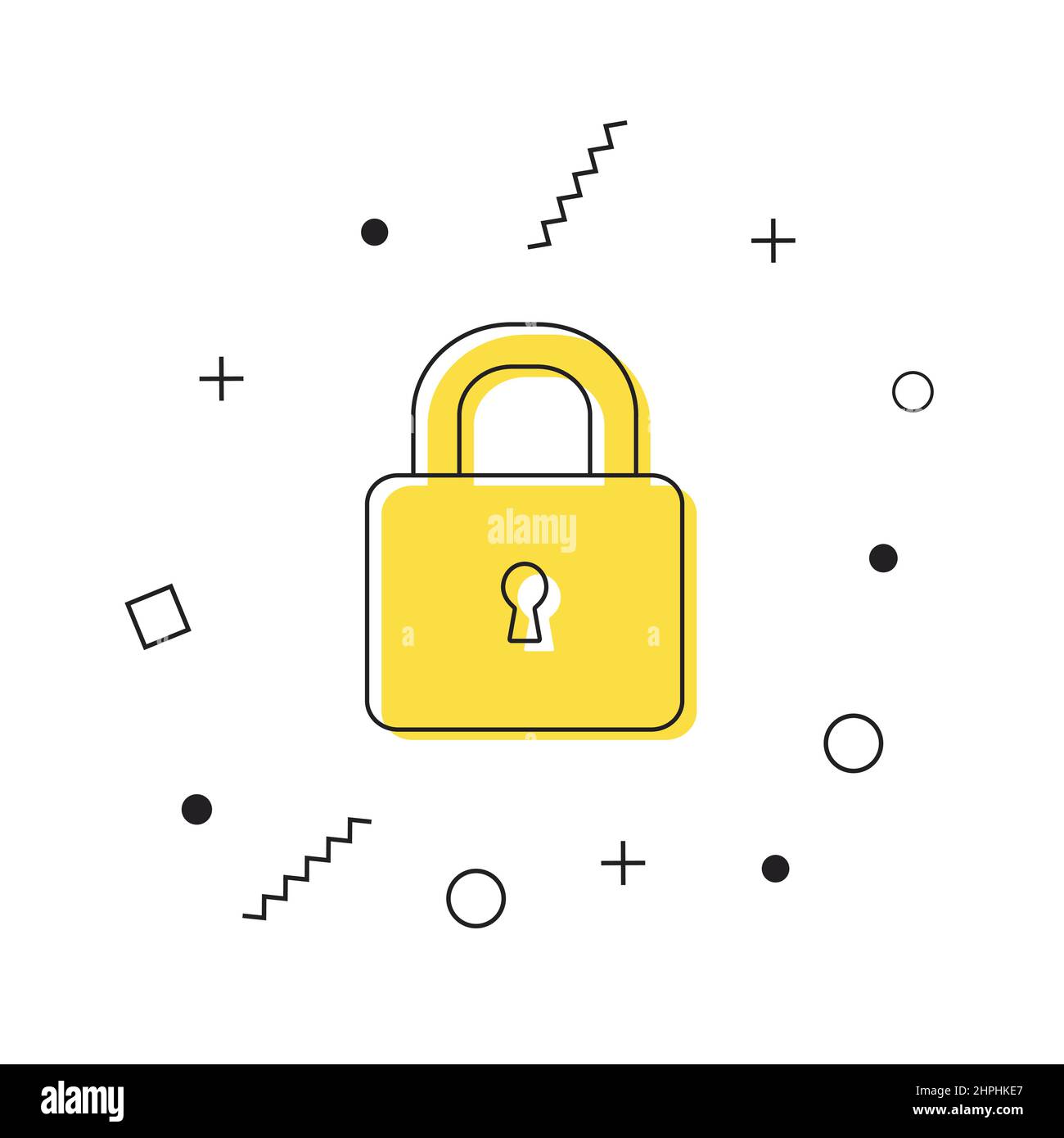 Lock icon vector. Yellow padlock icon with geometric shapes on white ...