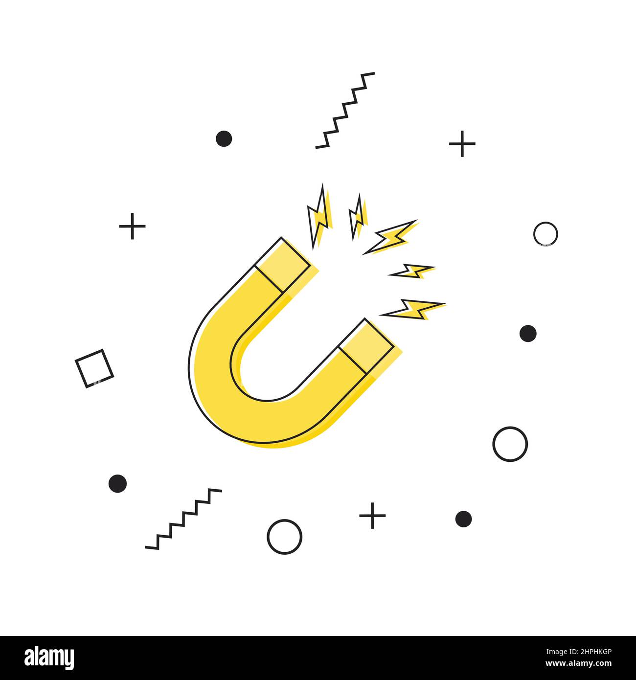 Magnet icon vector. Yellow magnet icon with geometric shapes on white ...