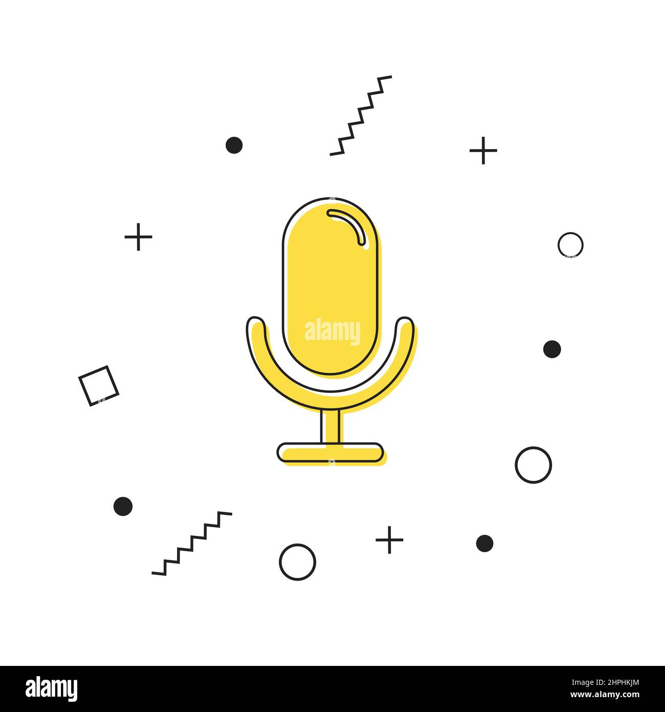Microphone icon vector. Yellow microphone icon with geometric shapes on ...