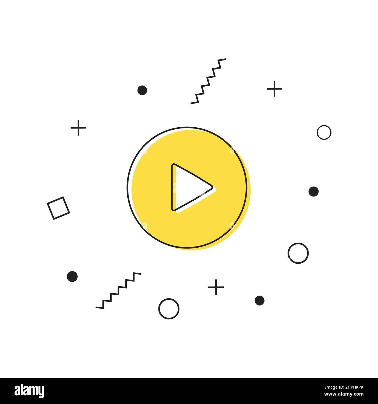 Play button icon vector. Yellow play icon with geometric shapes on ...