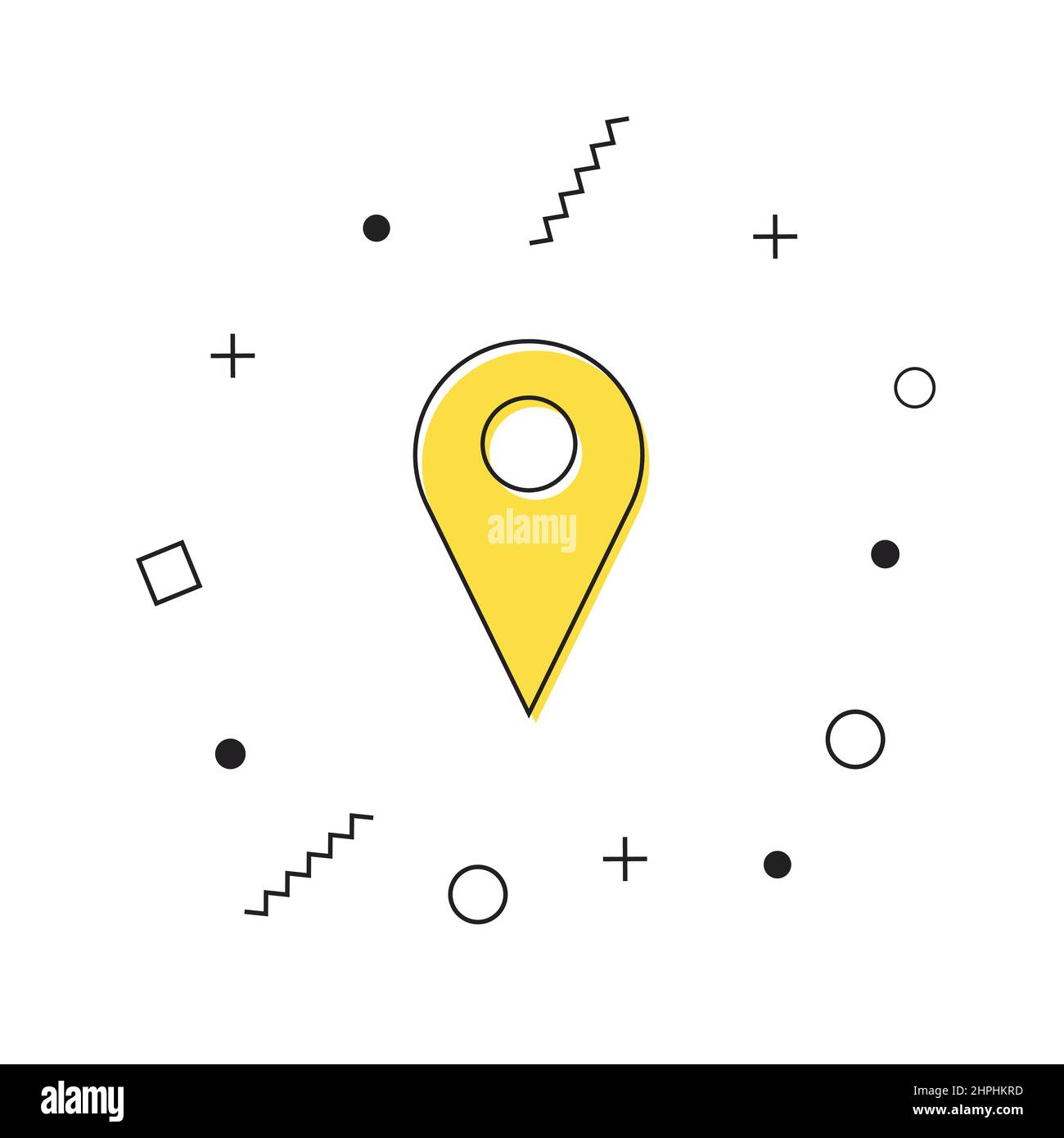 Location pin icon vector. Yellow map pin icon with geometric shapes on ...