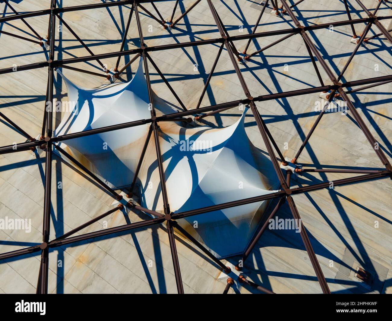 Carver-Hawkeye Arena and its external truss roof. Aerial photograph of ...