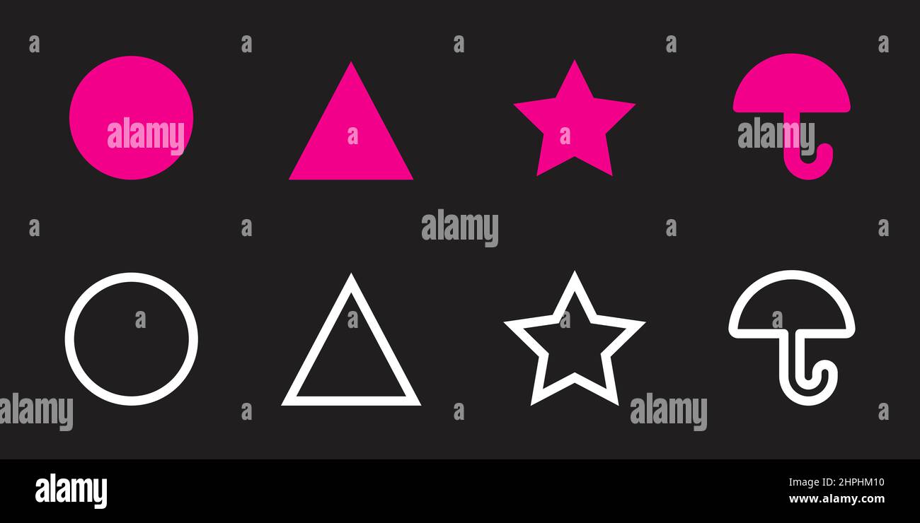 Squid Game pattern. Pink and white circle, triangle, star and umbrella ...
