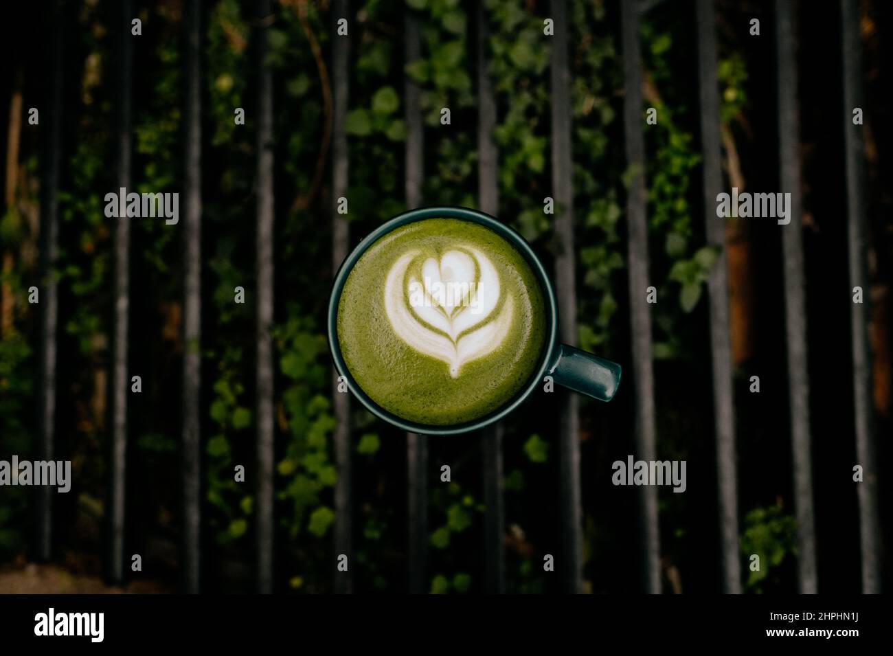 Matcha Latte outside in Mug Stock Photo - Alamy