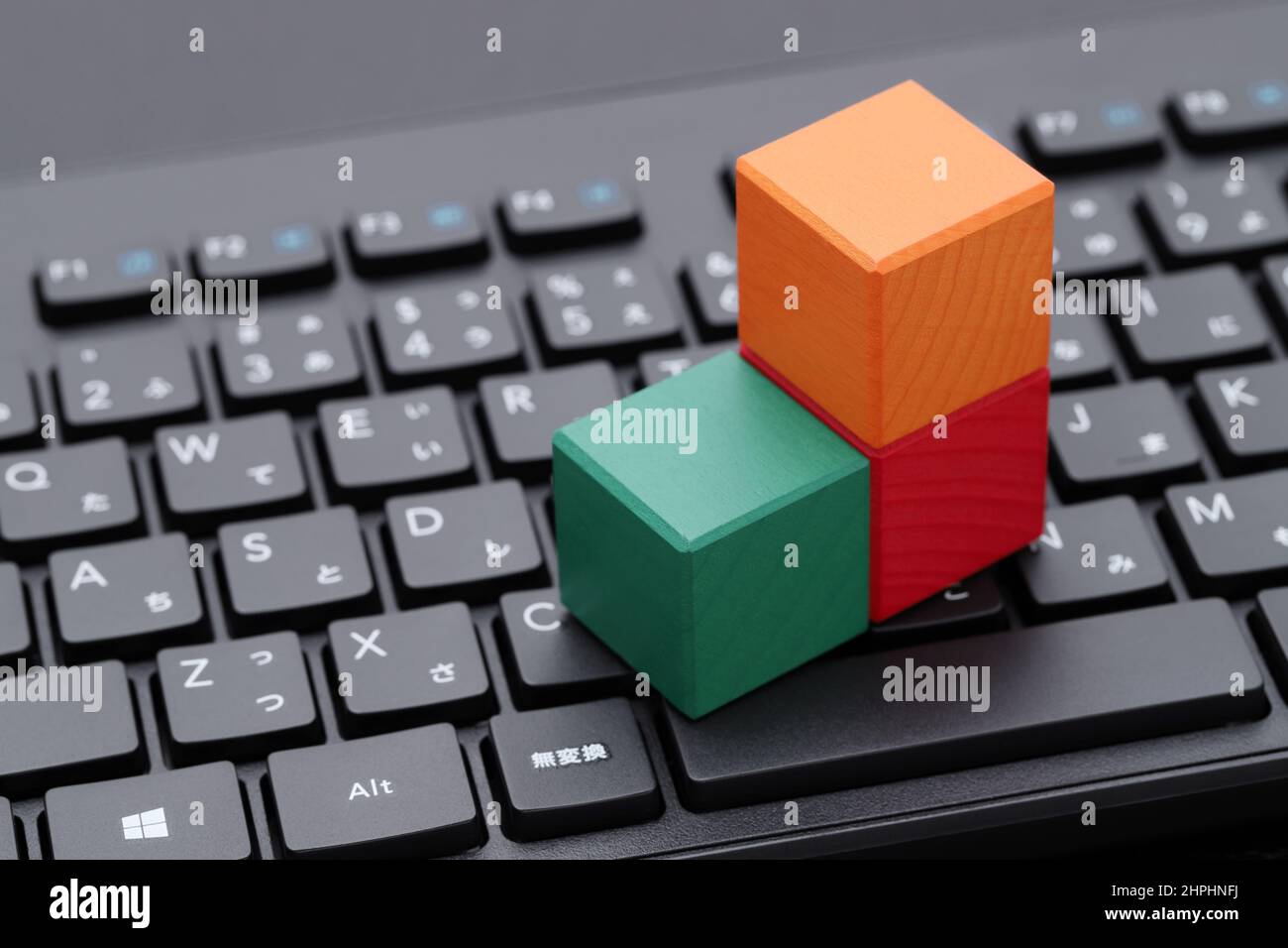 toy block step stairs on computer keyboard on black table Stock Photo ...