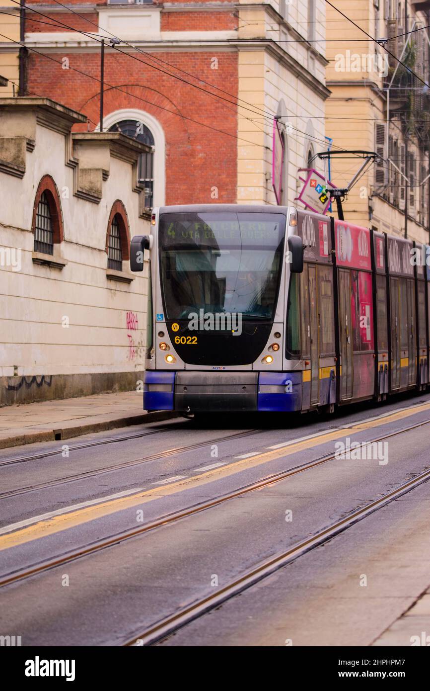 Vertical shot of a public transportation by tram in Turin Stock Photo ...