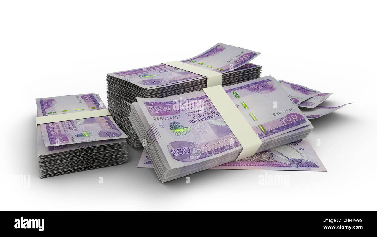 3D Stack of Ethiopian birr notes isolated on white background Stock ...