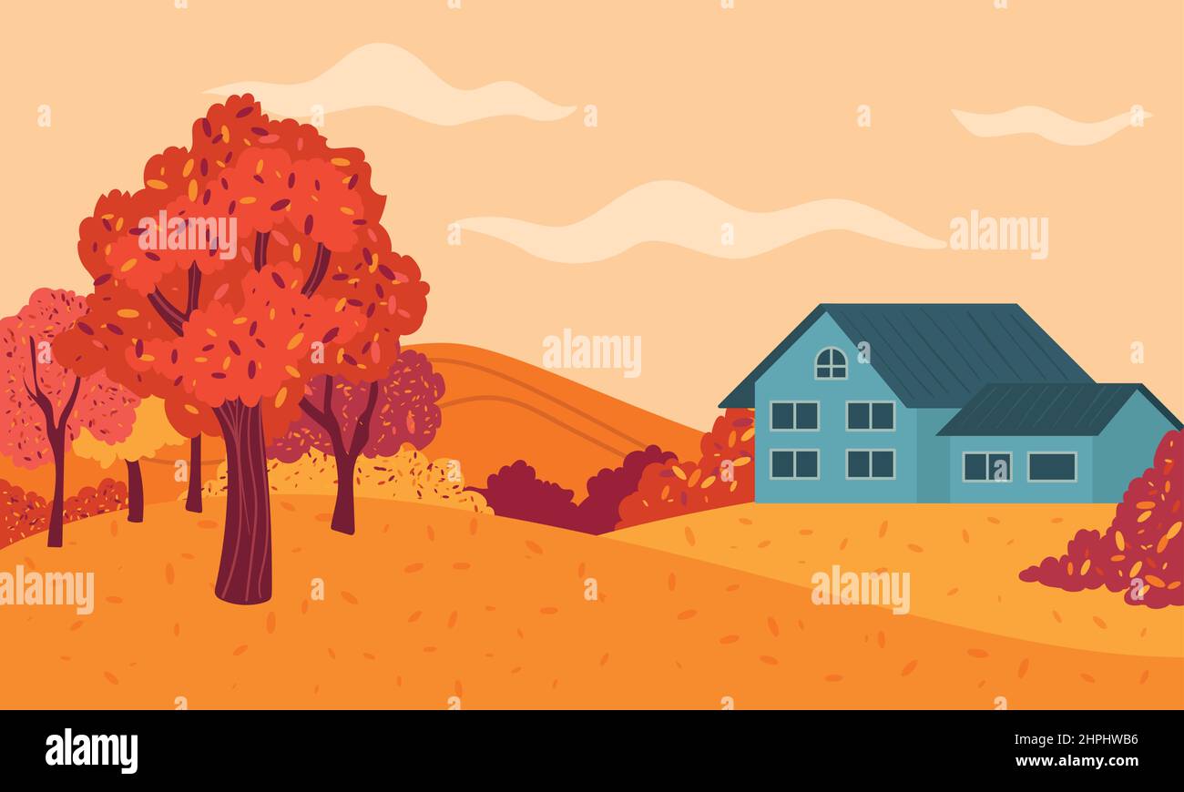 Landscape of a house in the mountains in autumn Vector Stock Vector ...