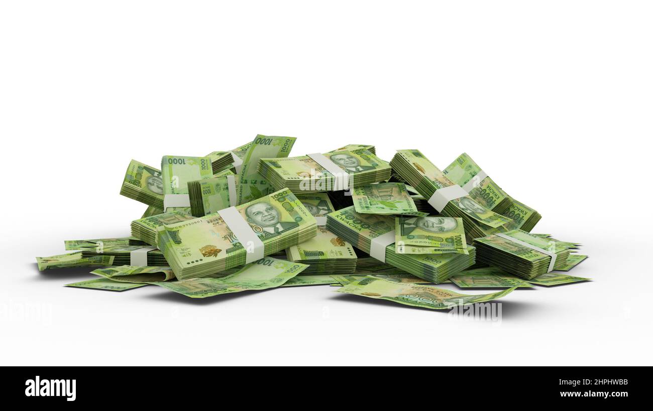 3D Rendering of Stack of Malawian kwacha notes isolated on white ...