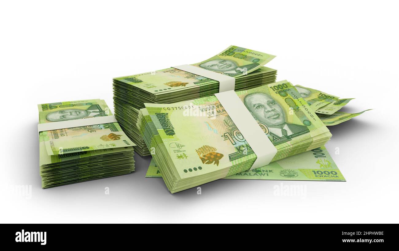 3D Stack of Malawian kwacha notes isolated on white background Stock ...