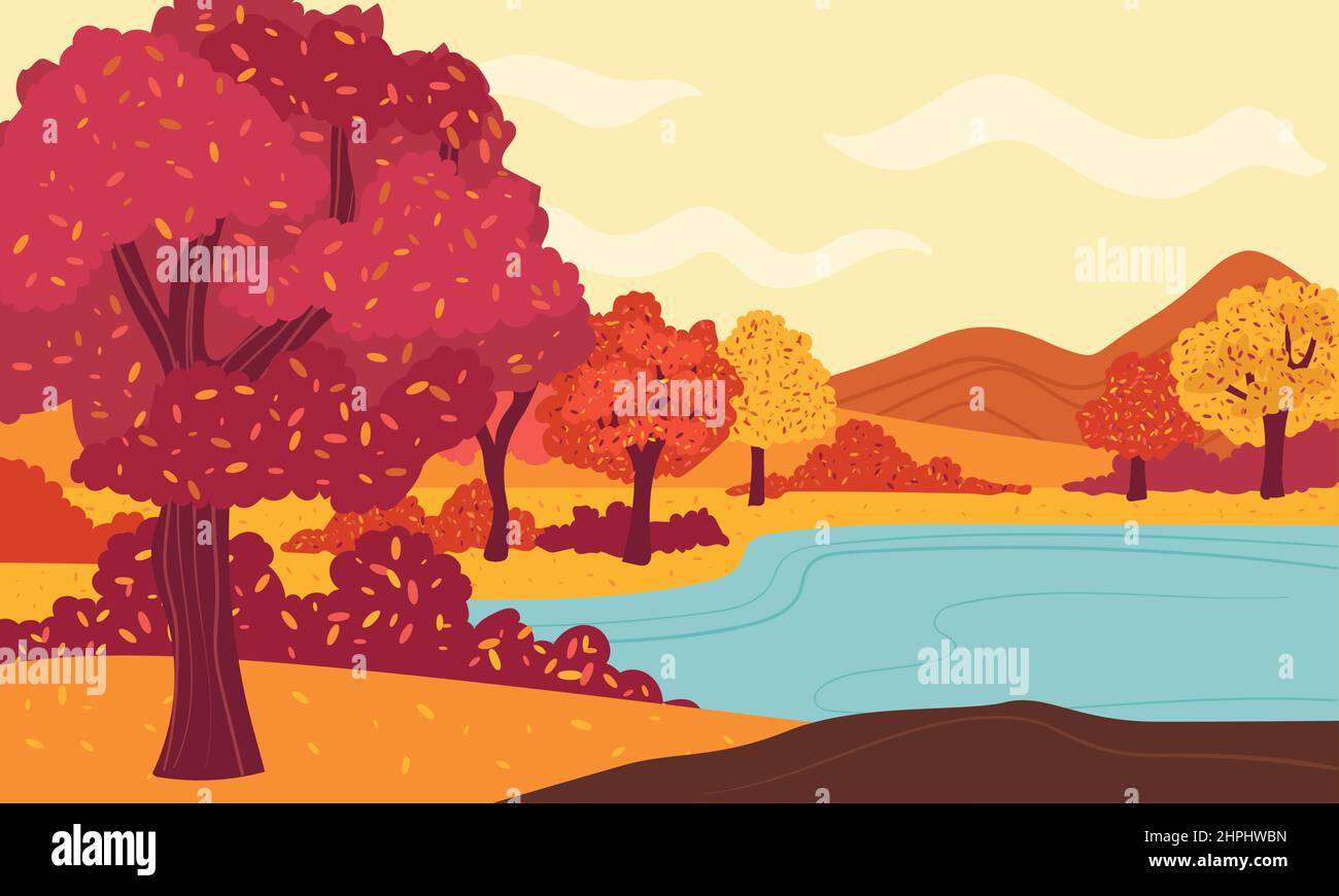 Tranquil lake scene with trees Stock Vector Images - Alamy