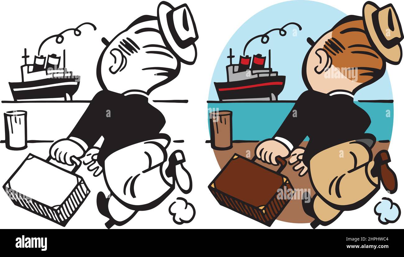 A vintage retro cartoon of a man literally missing the boat after he ...