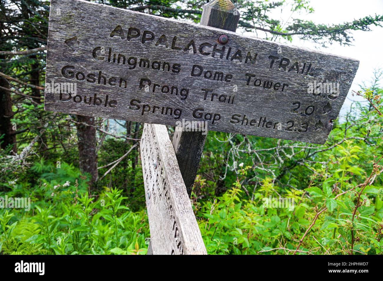 Sign on the Appalachian Trail near Clingmans Dome in the Great Smoky ...
