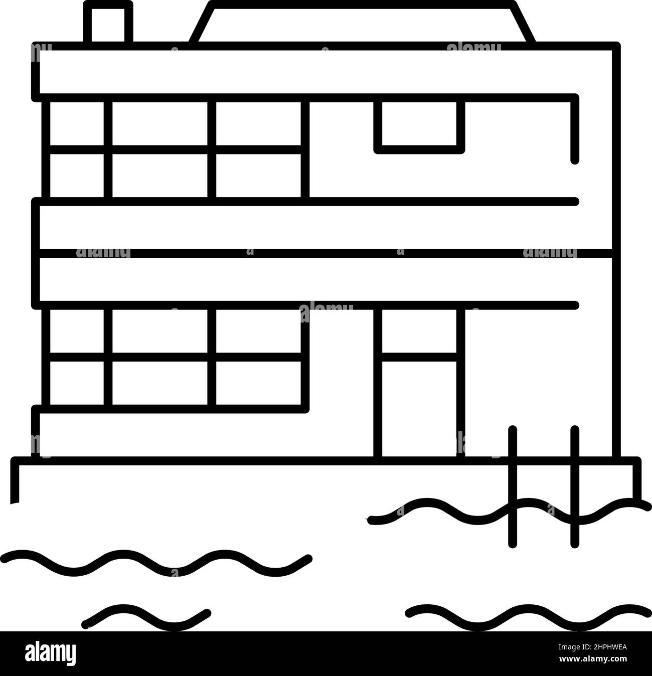 floating on water residence house line icon vector illustration Stock ...