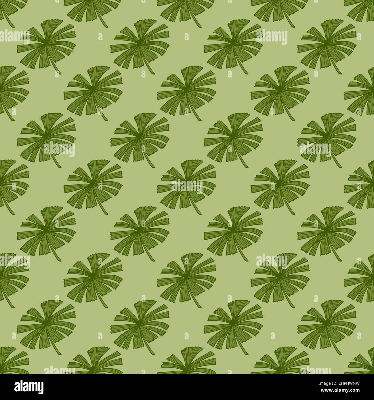 Fan palm leaves seamless pattern on. Vintage foliage of palmetto in ...