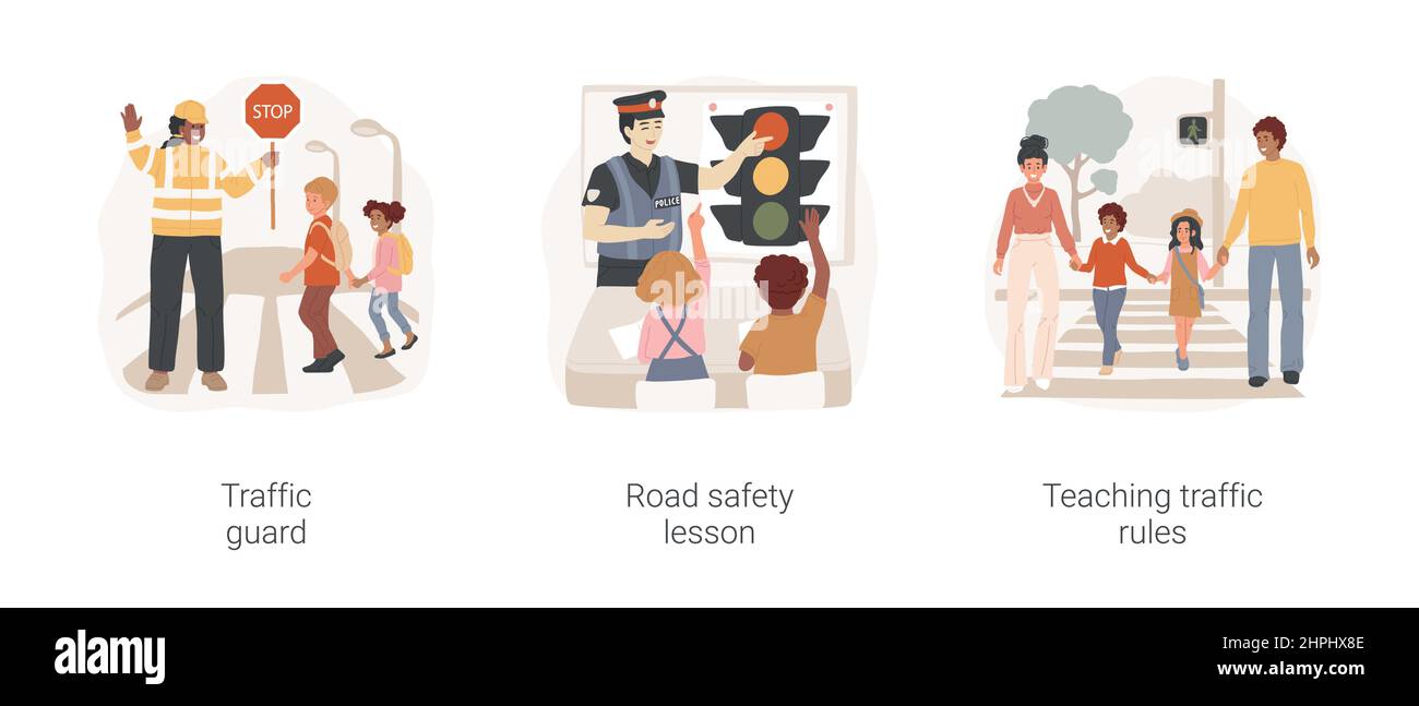 Students road safety isolated cartoon vector illustration set. Traffic ...