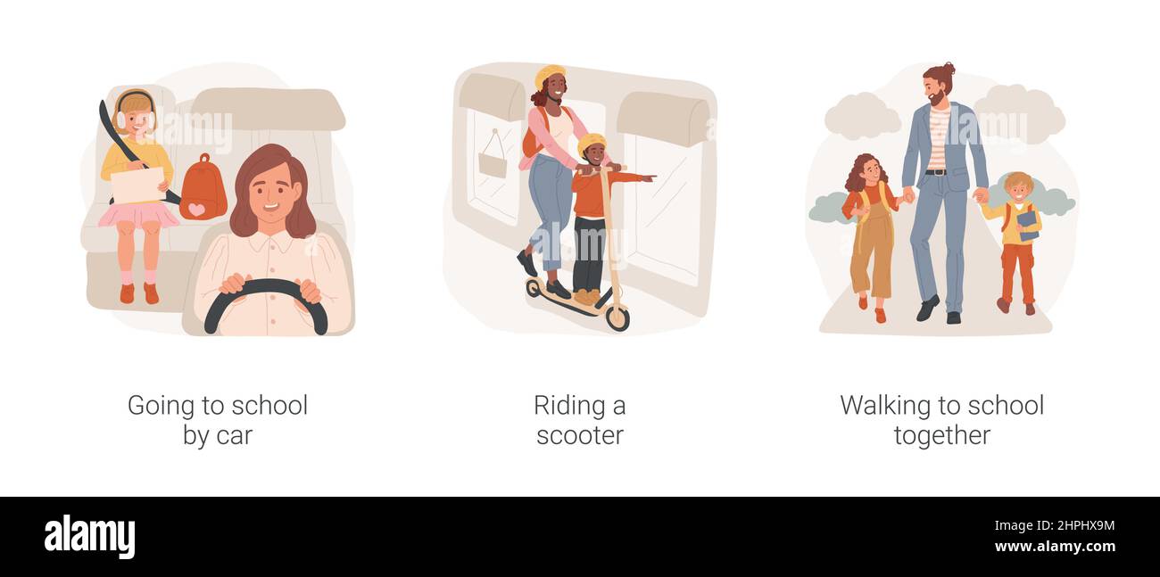 Family daily routine isolated cartoon vector illustration set. Going to ...