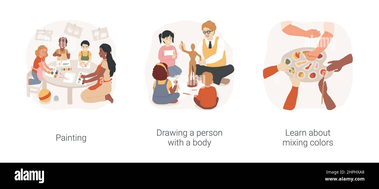 Early education isolated cartoon vector illustration set. Painting and ...