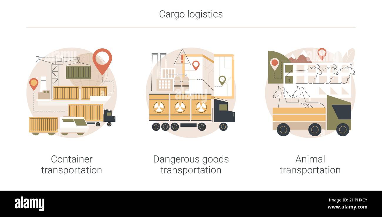 Cargo logistics abstract concept vector illustration set. Container ...