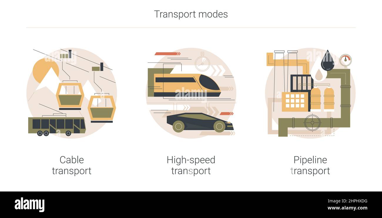Transport modes abstract concept vector illustration set. Cable ...