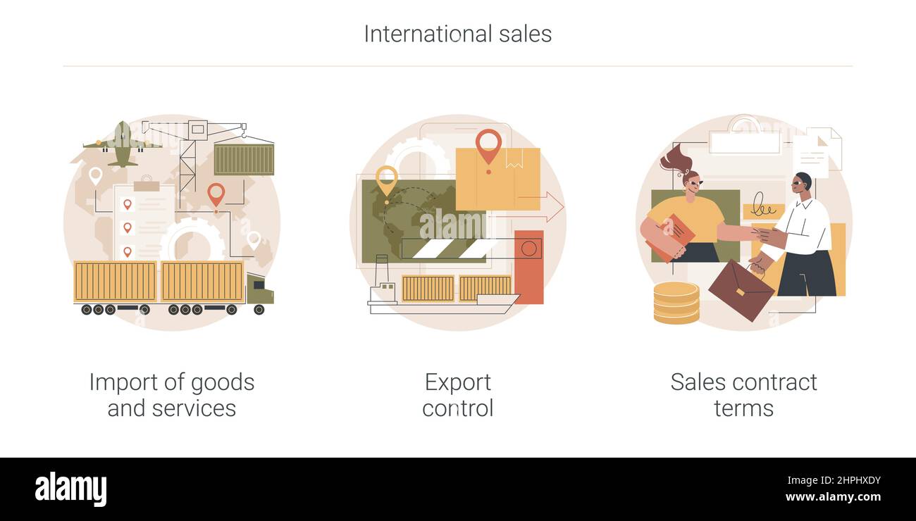 International sales abstract concept vector illustration set. Import of ...