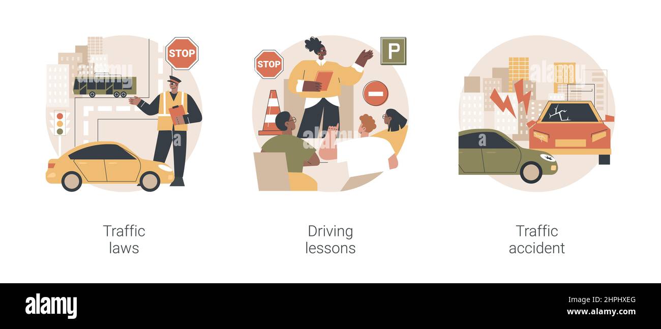 Driving license abstract concept vector illustration set. Traffic laws ...