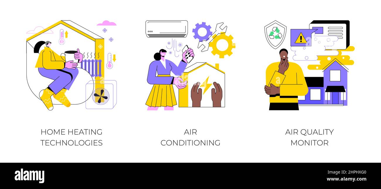 Home automation abstract concept vector illustration set. Home heating ...