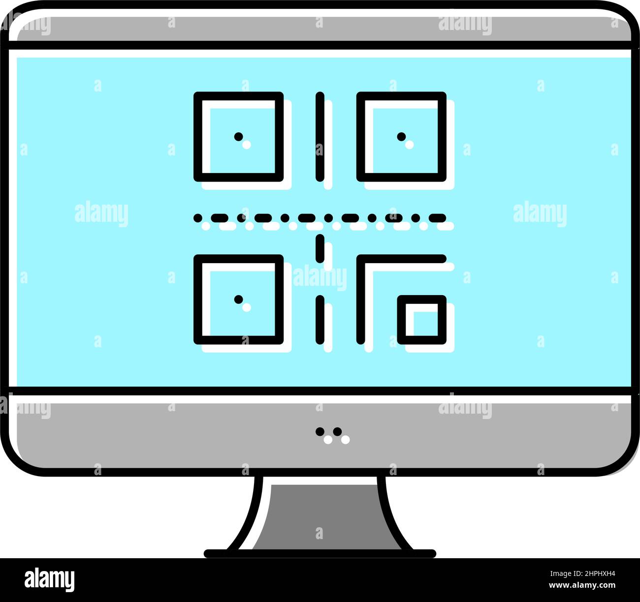 Qr Code On Computer Screen Color Icon Vector Isolated Illustration