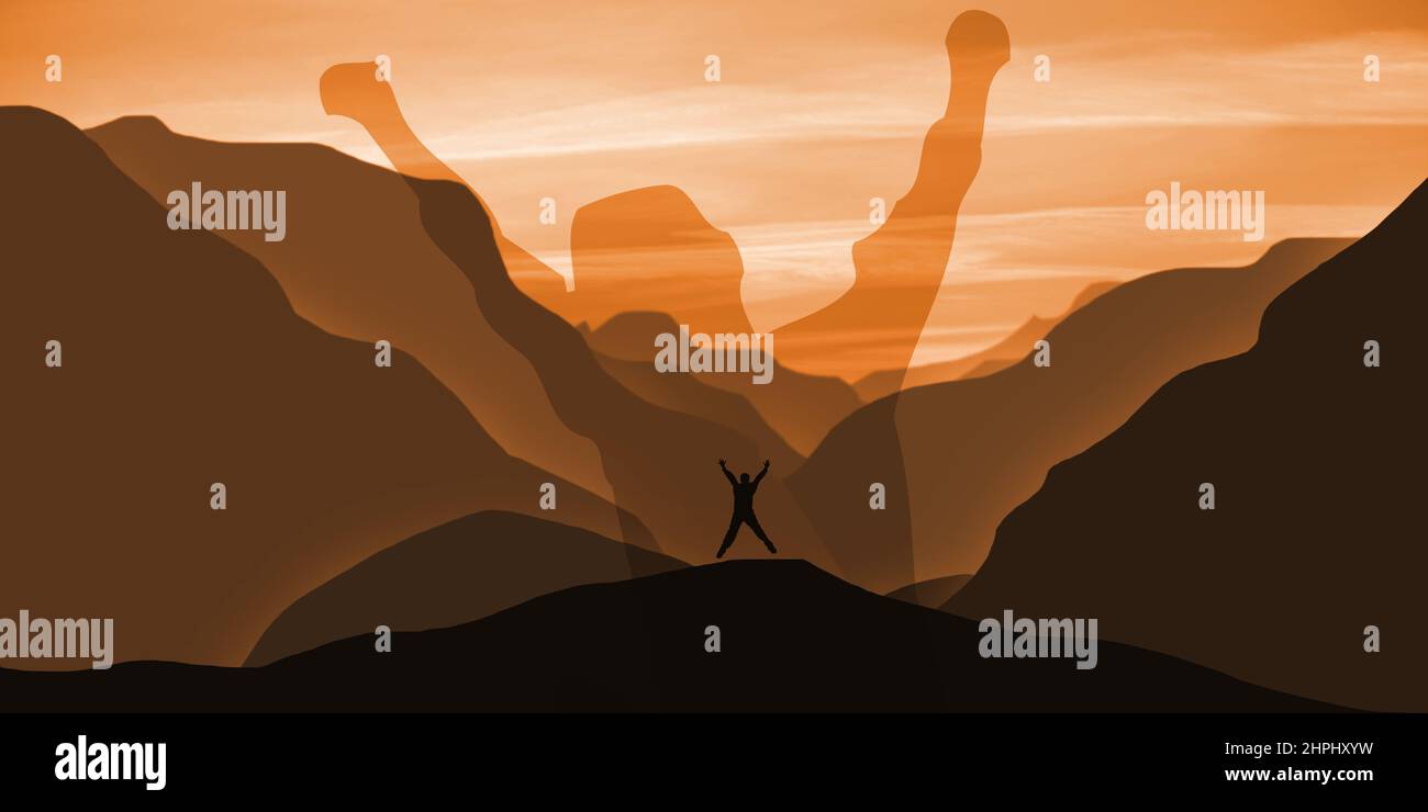 Mountain Inspiration and Motivation Concept. Happy Man Get Inspirited ...