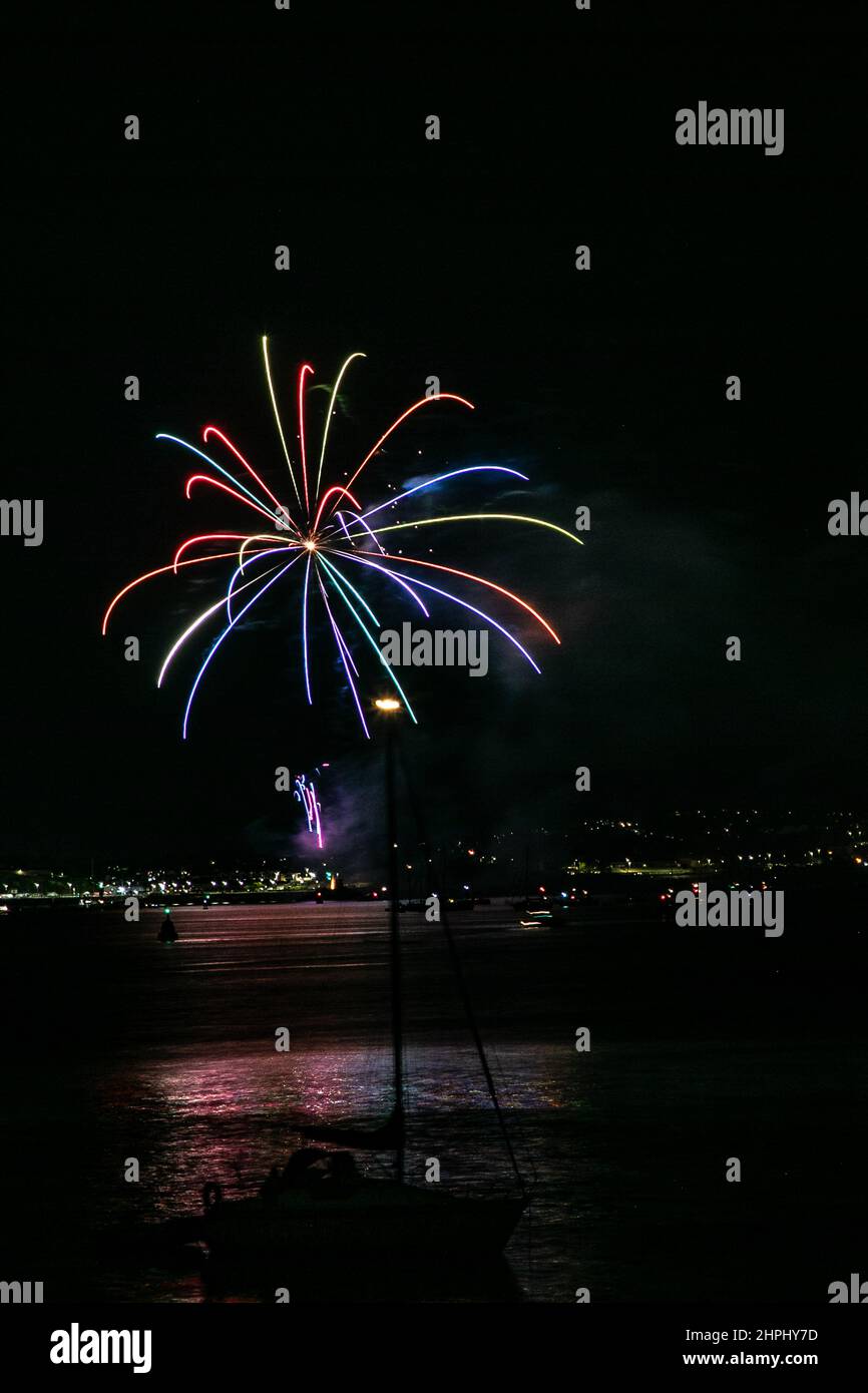 Vertical of the firework over the harbor at Plymouth at British ...