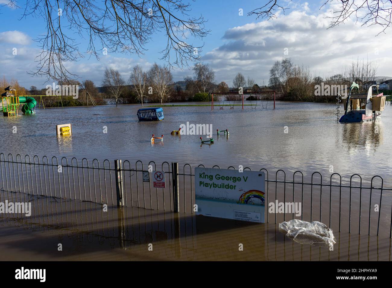 A playground near the River Wye is flooded as Storm Franklin brings ...