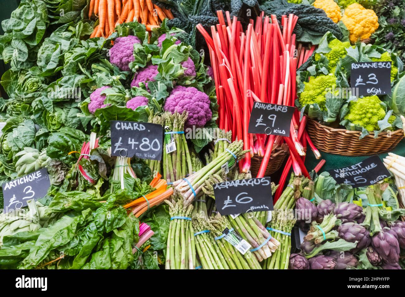 England, London, Southwark, Borough Market, Vegetable Display Stock ...