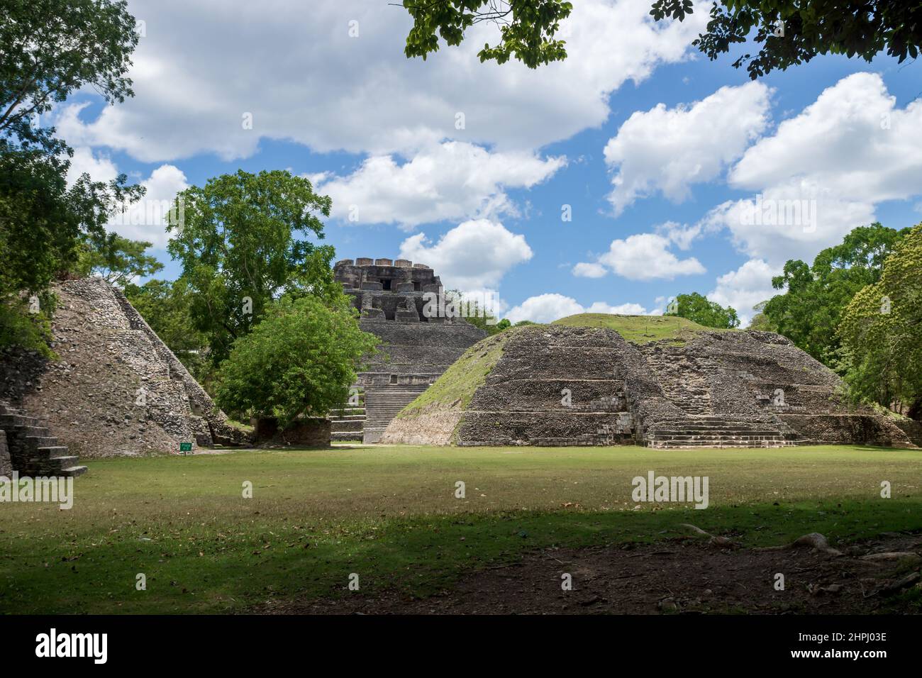 'Plaza A' with the sunlit Maya pyramid ruin 'El Castillo' at the ...