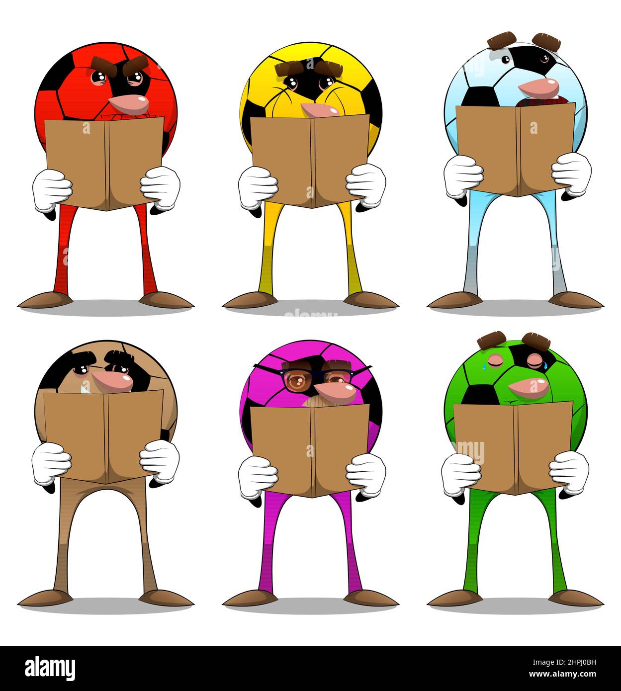 Soccer ball reading a book. Traditional football ball as a cartoon ...