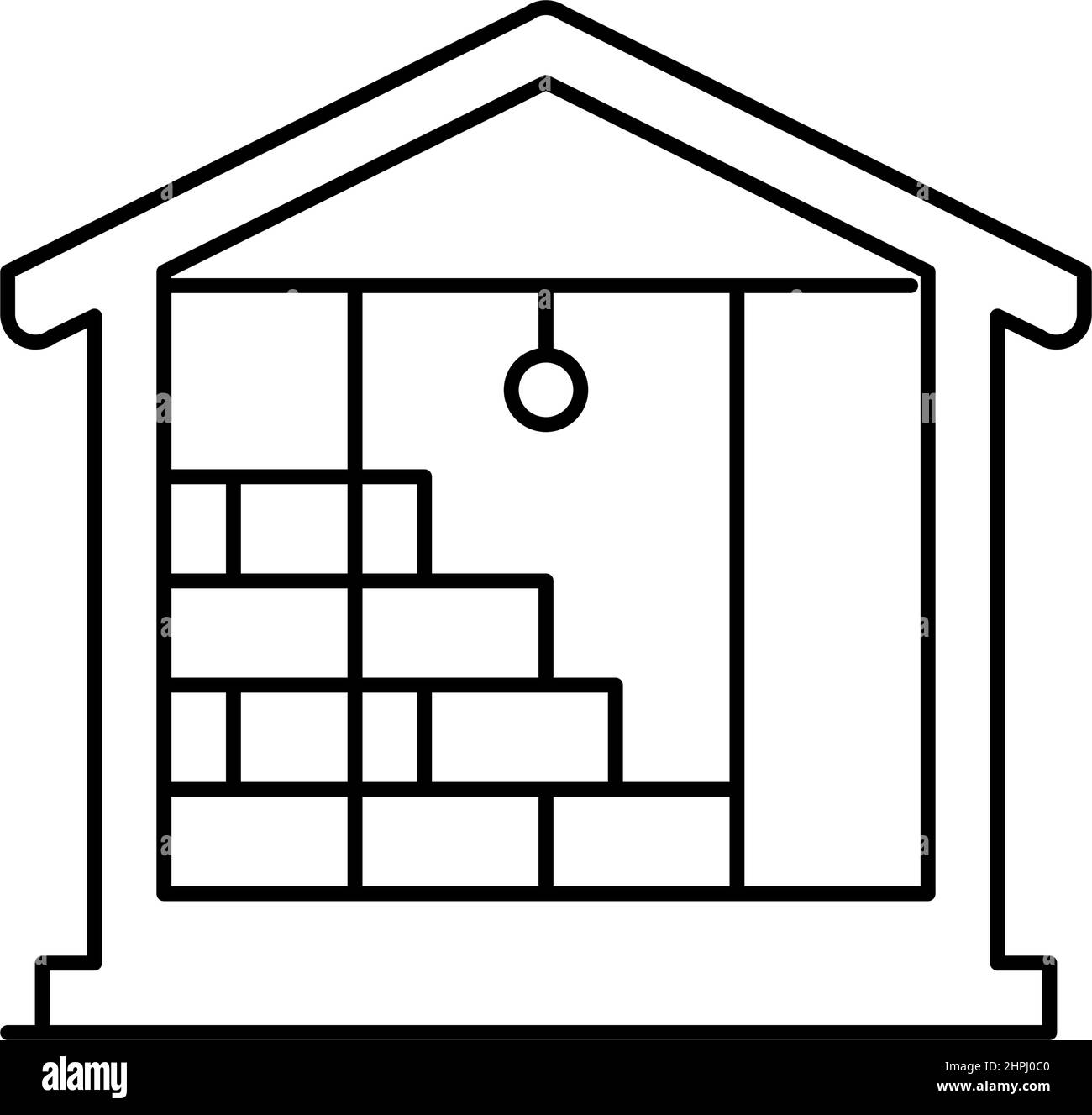 inside wall insulation with mineral wool line icon vector illustration ...
