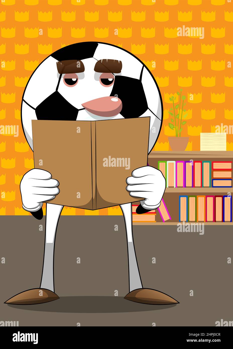 Soccer ball reading a book. Traditional football ball as a cartoon ...