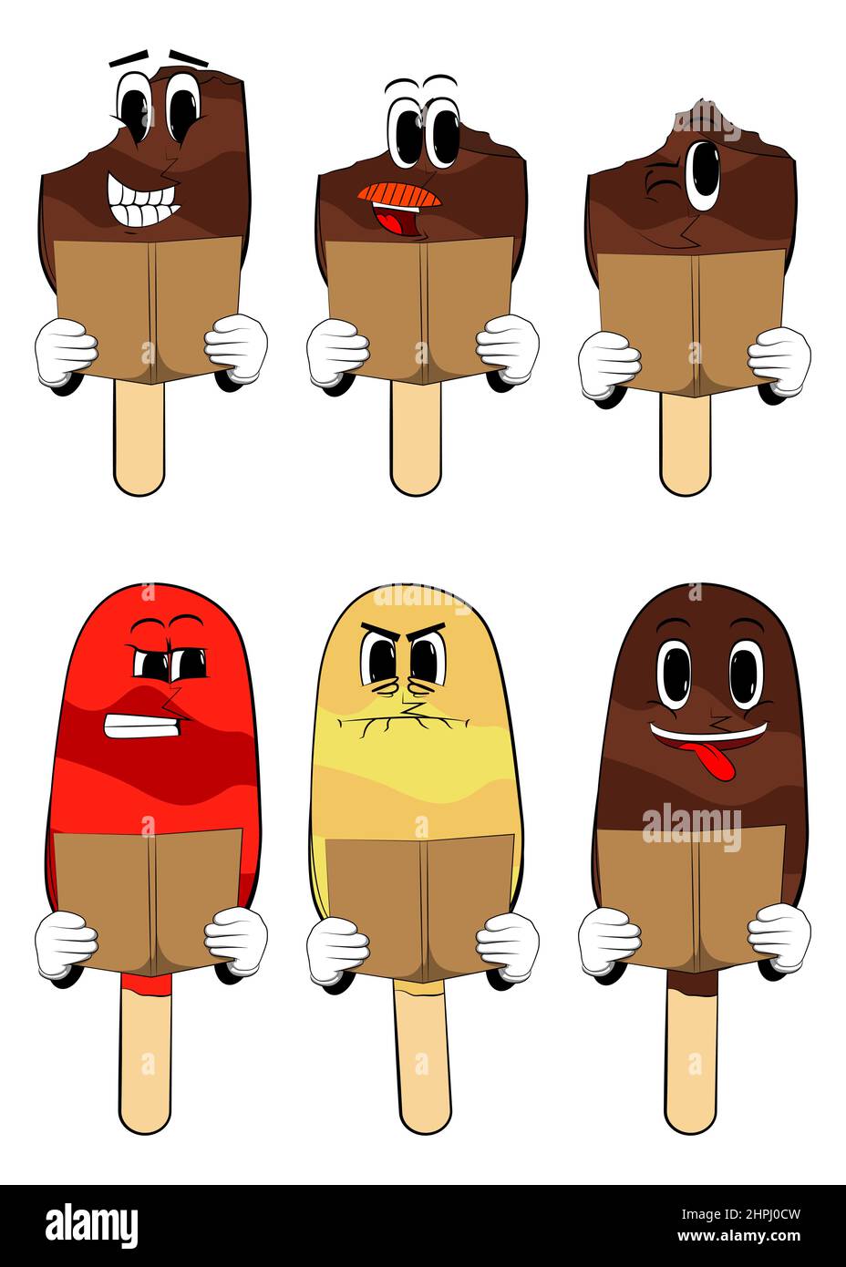 Ice Cream reading a book. Summer refreshment, sweet food as a cartoon ...